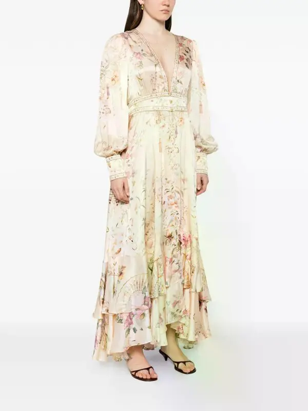 Camilla Adorned In Aranjuez Floral-print Maxi Dress - Neutrals