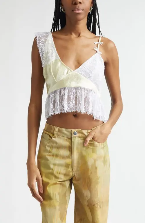 Collina Strada Dahlia Asymmetric Lace & Satin Crop Tank - Butter Yellow