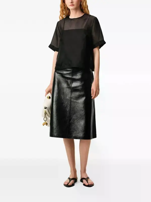 Ami Sheer Silk Short Sleeve Top With Undertop - Black