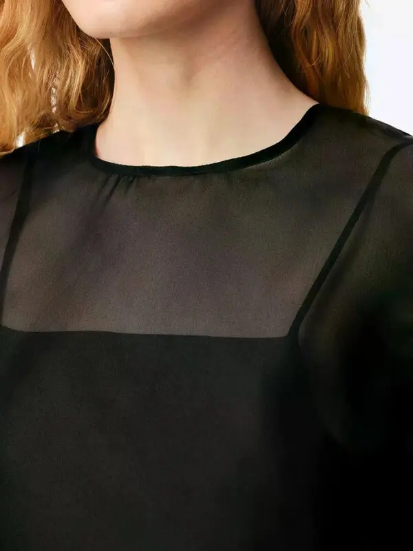 Ami Sheer Silk Short Sleeve Top With Undertop - Black
