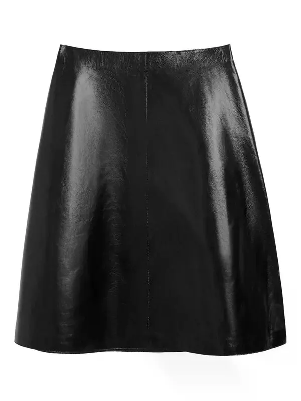 Ami Patent Leather A-line Midi Skirt - Black