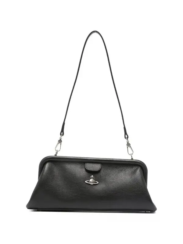 VIVIENNE WESTWOOD Grained Leather Shoulder Bag With Orb Plaque - Black