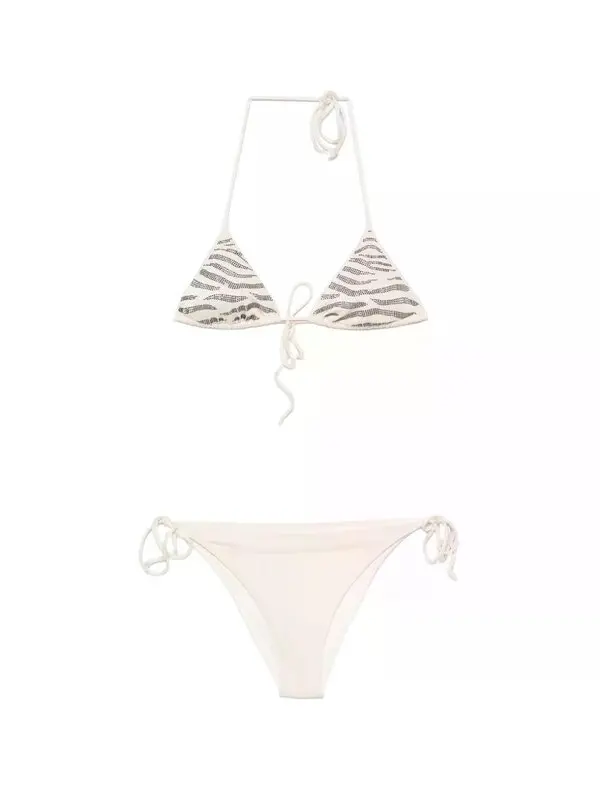 MC2 SAINT BARTH Leah Embellished Zebra-pattern Bikini - Neutrals