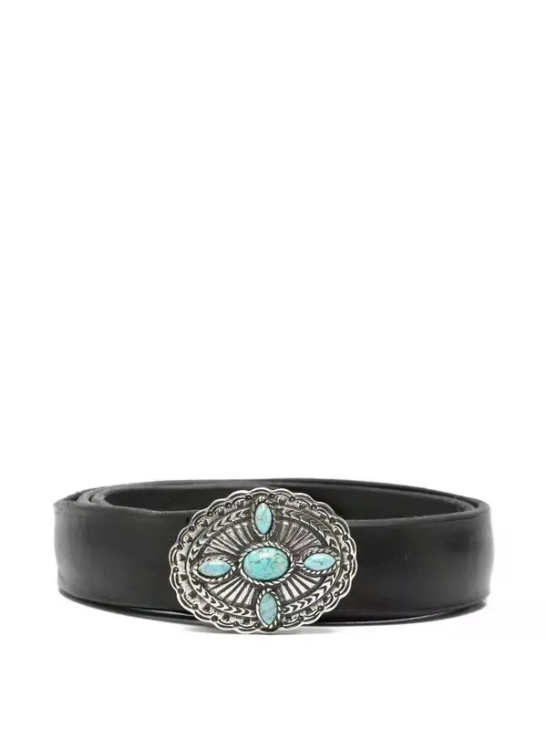 ORTIGNI Turquoise-embellished Leather Belt - Black