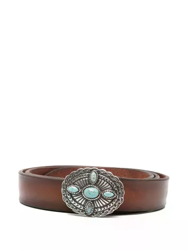 ORTIGNI Turquoise-embellished Leather Belt - Brown