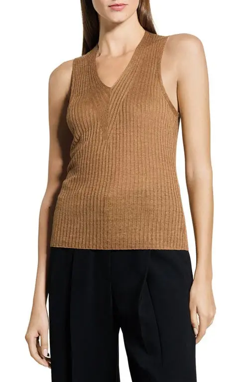 Theory Linen Blend Rib Tank - Mid Khaki - 2pd
