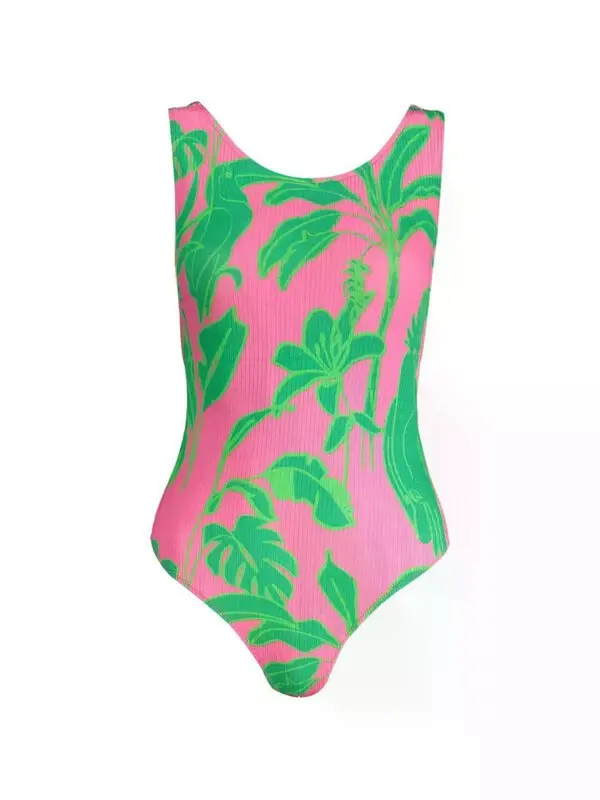 Desigual Tropical-print Ribbed Bodysuit - Pink