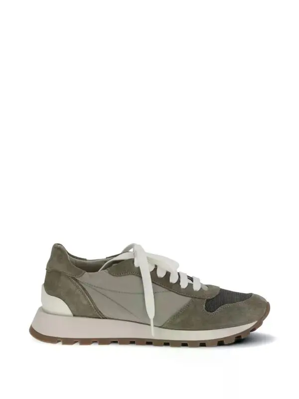 Brunello Cucinelli Suede-panelled Mesh Sneakers - Green