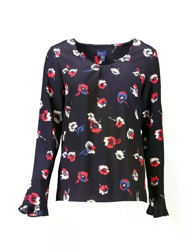 Gant Floral-print Ruffled Blouse - Blue