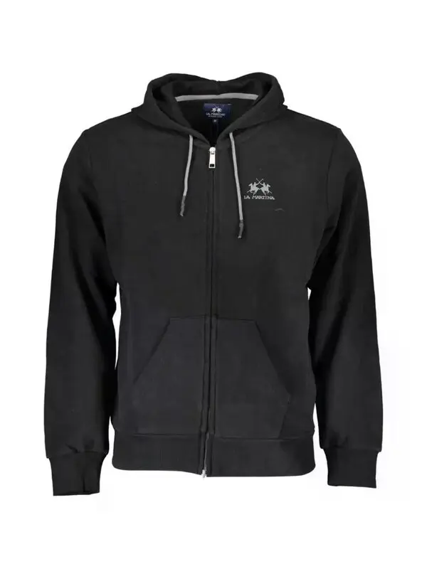 LA MARTINA Logo-embroidered Zip-up Hoodie - Black