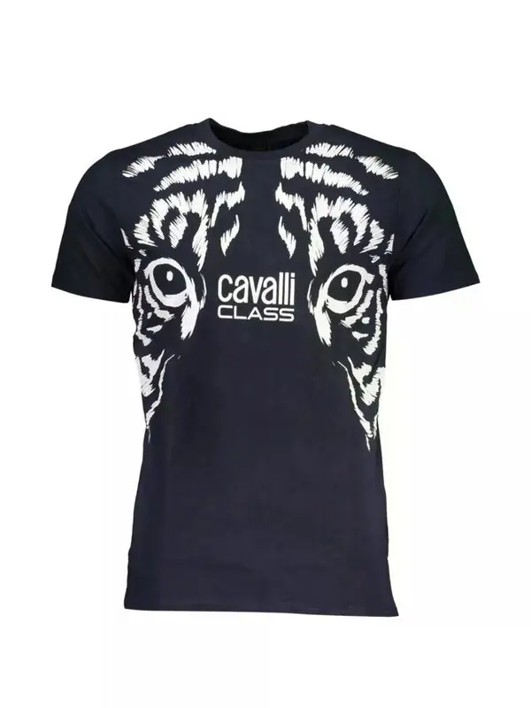 Roberto Cavalli Tiger-print Logo-detail T-shirt - Blue