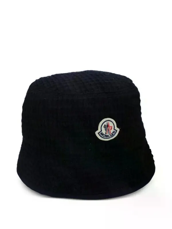 Moncler Logo-patch Waffle-knit Bucket Hat - Blue
