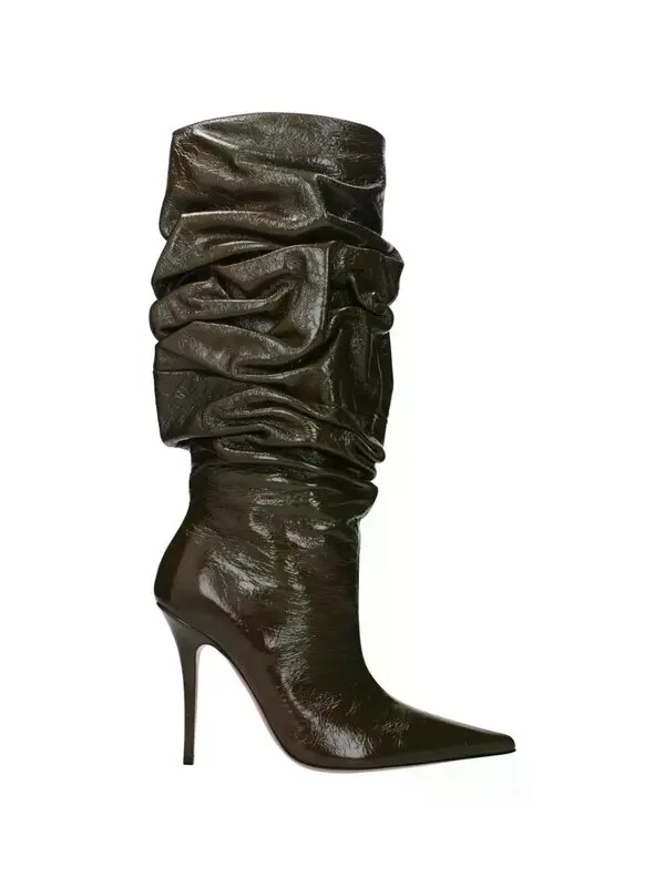 Amina Muaddi Ruched Patent-leather Boots - Green