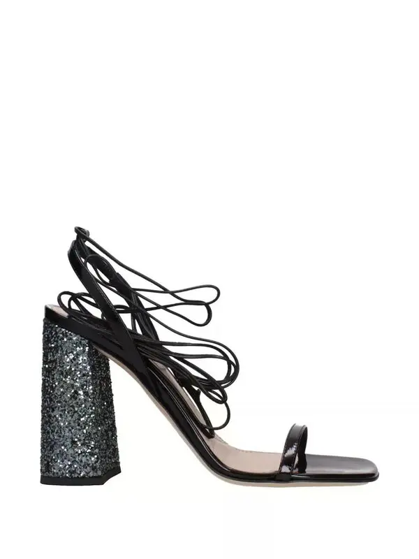 Miu Miu Glitter-heel Lace-up Sandals - Black