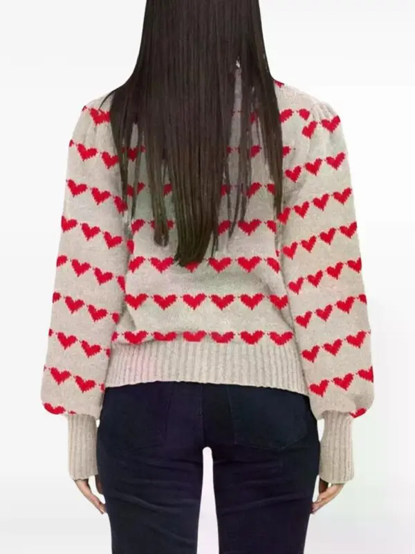JACQUELINE DE YONG Heart-intarsia Puff-sleeve Sweater