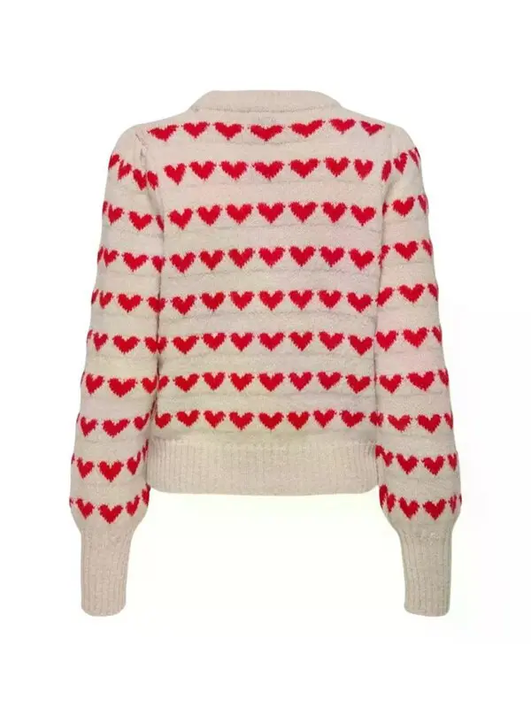JACQUELINE DE YONG Heart-intarsia Puff-sleeve Sweater