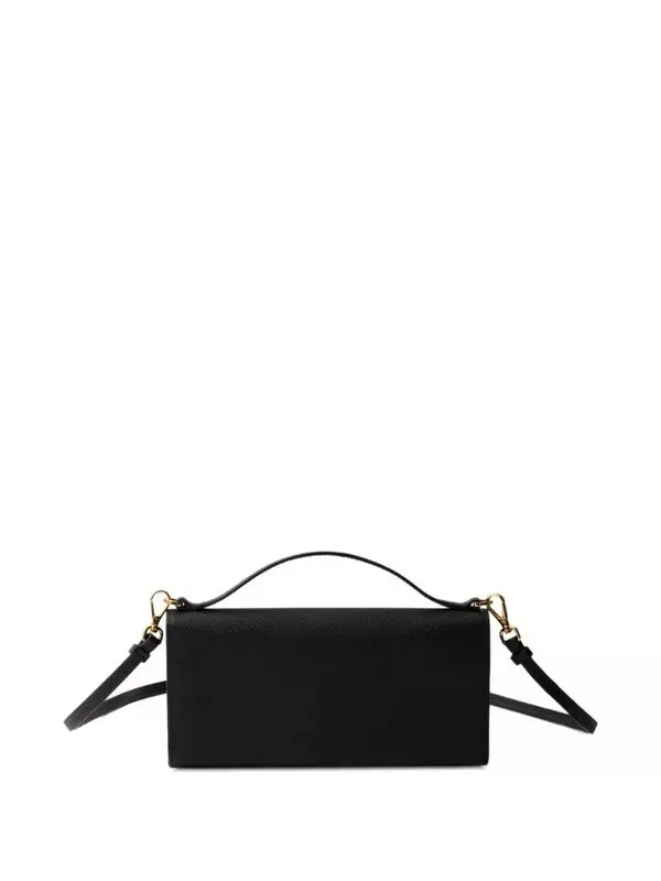 Prada Saffiano-leather Wallet With Shoulder Strap - Black