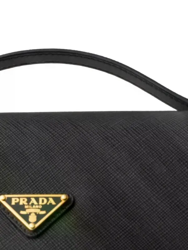 Prada Saffiano-leather Wallet With Shoulder Strap - Black
