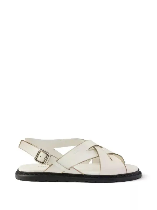 Prada Antiqued Leather Criss-cross Sandals - Neutrals