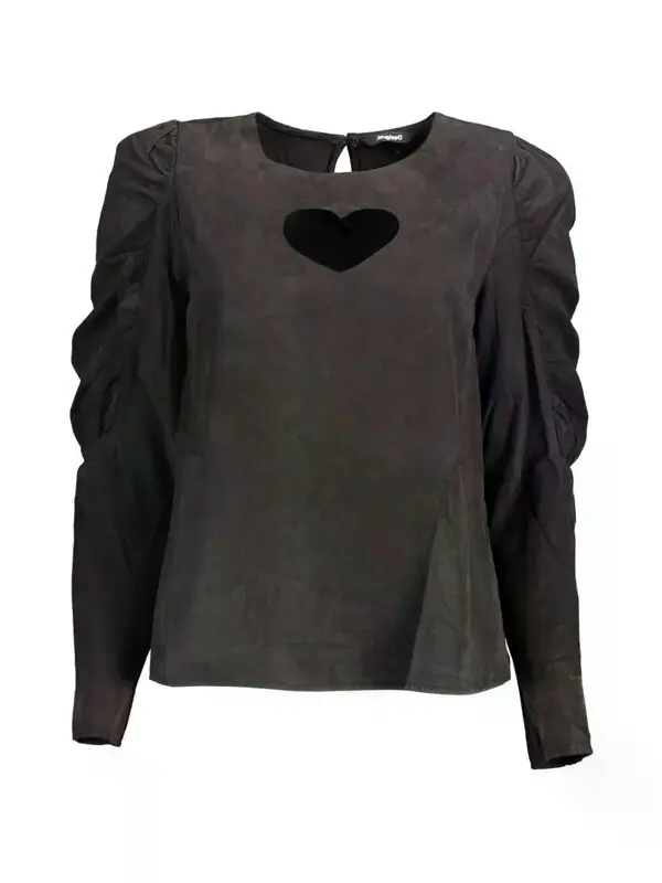 Desigual Heart-cutout Puff-sleeve Blouse - Black