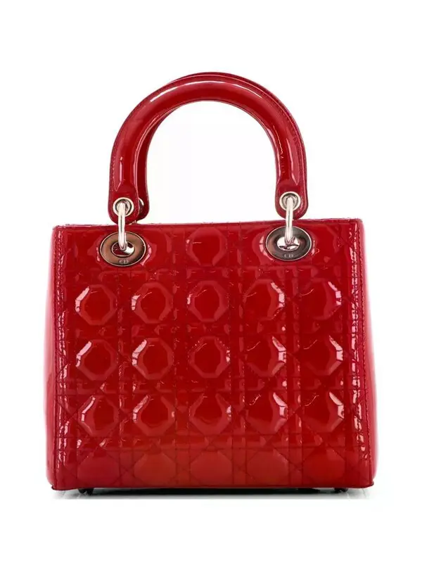 Dior Lady Medium Satchel Cannage Quilt Patent - Red