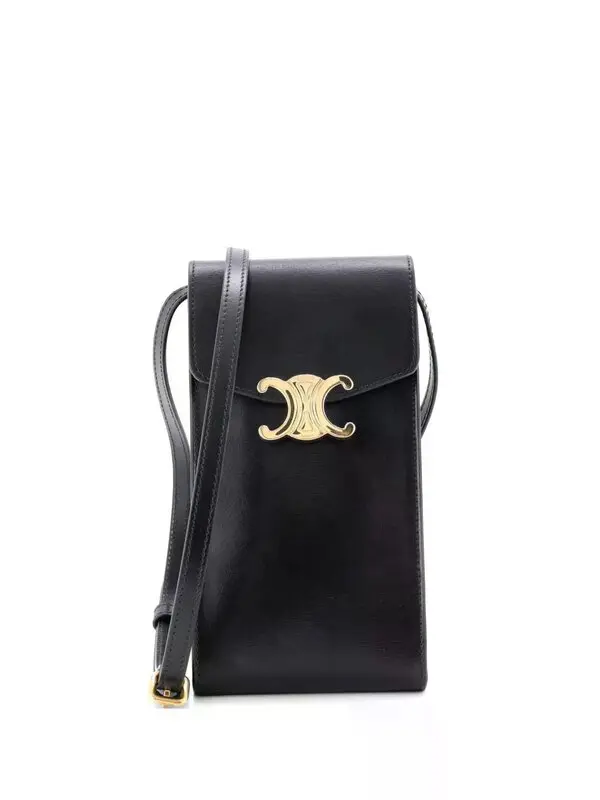 Celine Triomphe Flap Phone Holder Leather Crossbody Bag - Black