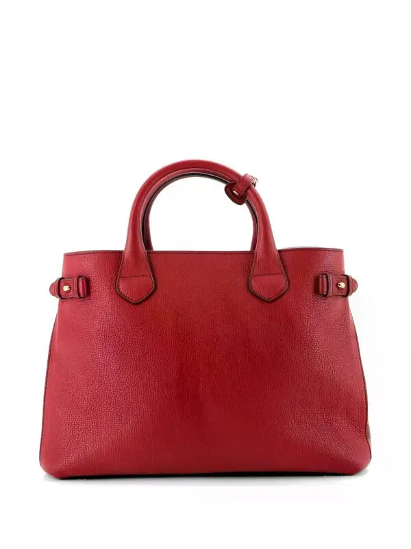 Burberry Banner Tote Leather And House Check Canvas Medium Satchel - Red
