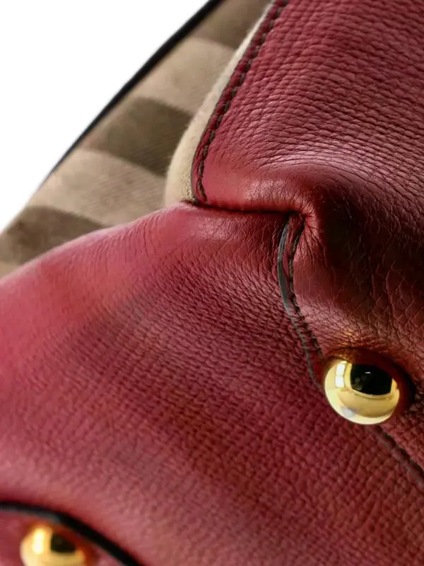 Burberry Banner Tote Leather And House Check Canvas Medium Satchel - Red