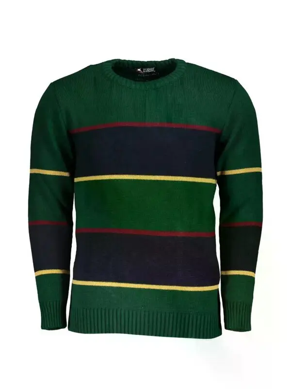 U.S. GRAND Striped Crew-neck Sweater - Green