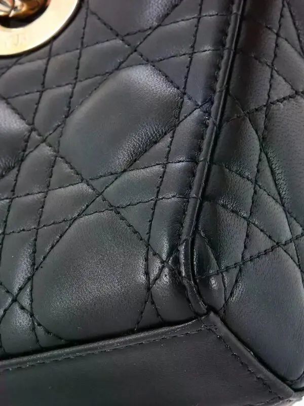 Dior Lady D-joy Cannage Quilt Lambskin Small Satchel - Black