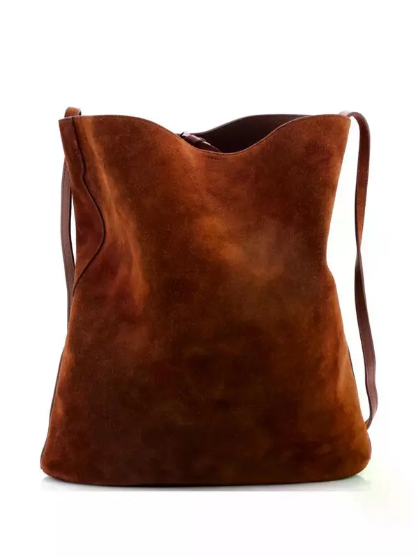 Celine Triomphe Embossed Suede Bucket Bag - Brown