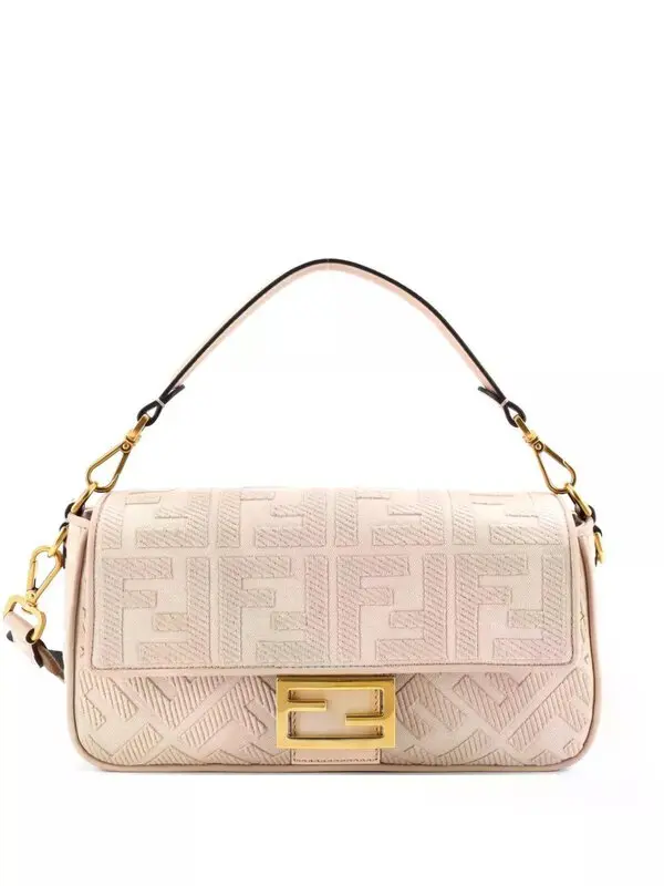Fendi Zucca Embroidered Canvas Baguette Bag - Neutrals