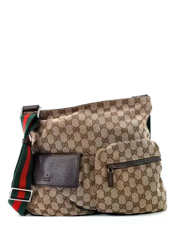Gucci Double Pocket Web Messenger Gg Canvas Medium Crossbody Bag - Brown