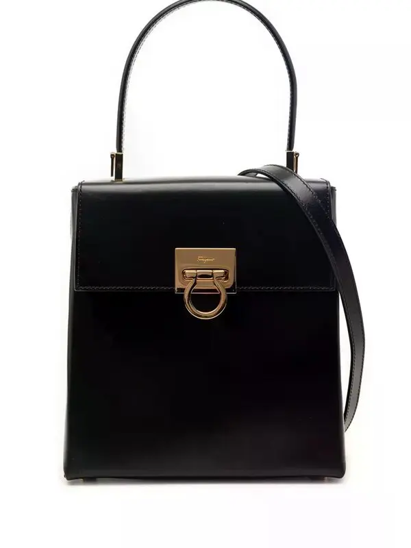 FERRAGAMO Small Leather Gancini Iconic Top Handle Satchel - Black