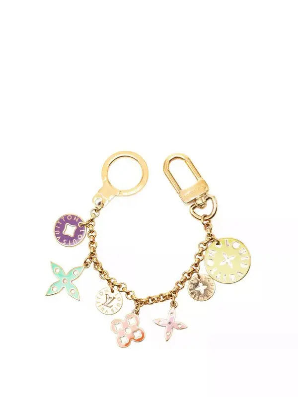 LOUIS VUITTON 2009 Plated Enamel Multicolore Fleur De Monogram Bag Charm And Key Chain - Gold