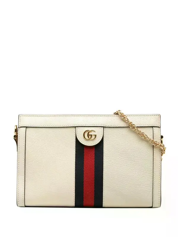 Gucci 2016-2026 Small Calfskin Web Ophidia Chain Crossbody Bag - White