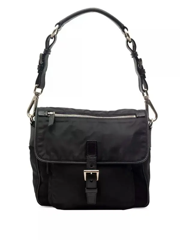 Prada 2013-2025 Saffiano Trimmed Tessuto Shoulder Bag - Black