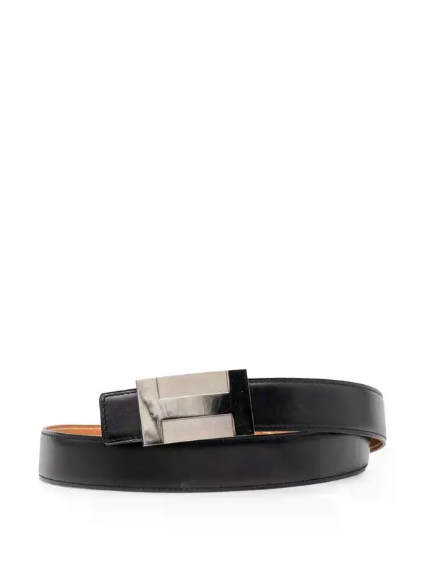 Hermès 2008 Box Calf H Plate Reversible Belt - Black