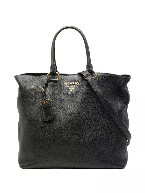 Prada Vitello Phenix Open Convertible Tote Satchel - Black