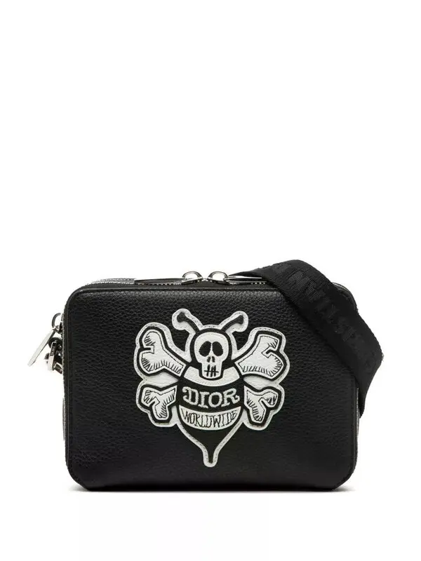 Dior 2020 Shawn Stussy Grained Calfskin Double Zip Pouch - Black