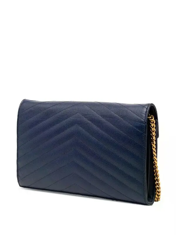 Saint Laurent 2014 Grain De Poudre Chevron Monogram Envelope Chain Wallet - Blue