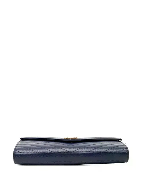 Saint Laurent 2014 Grain De Poudre Chevron Monogram Envelope Chain Wallet - Blue