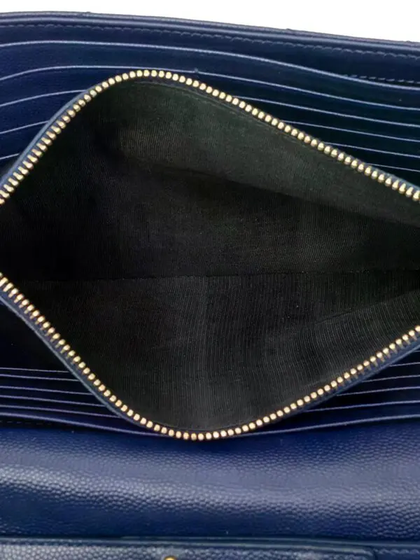Saint Laurent 2014 Grain De Poudre Chevron Monogram Envelope Chain Wallet - Blue