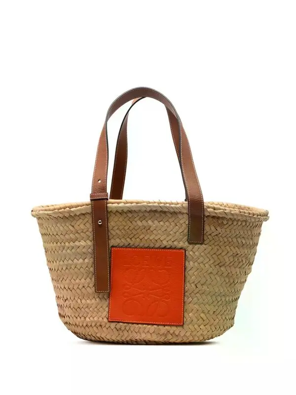 Loewe Large Raffia Anagram Basket Tote - Orange