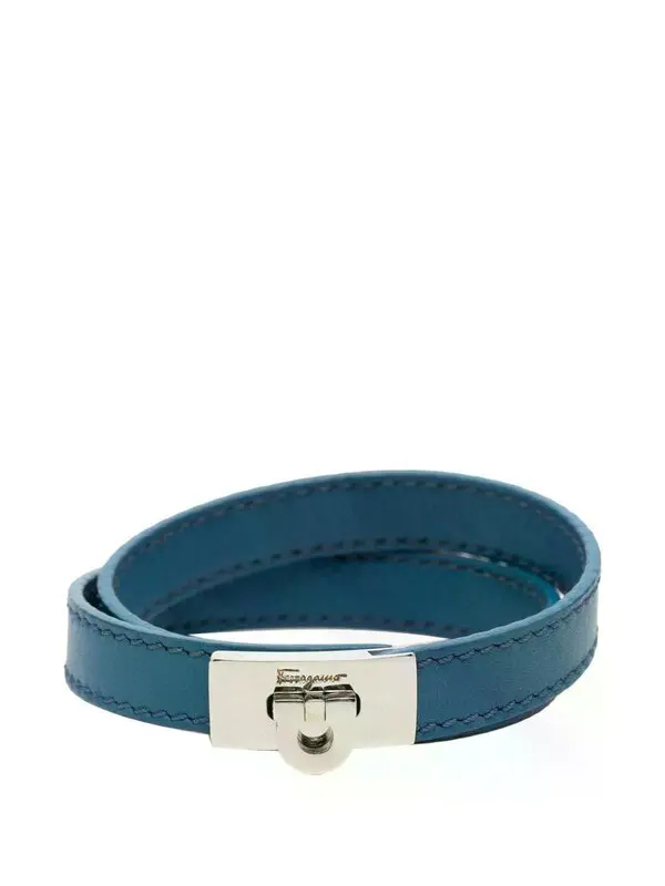 FERRAGAMO Leather Gancini Double Wrap Bracelet - Blue