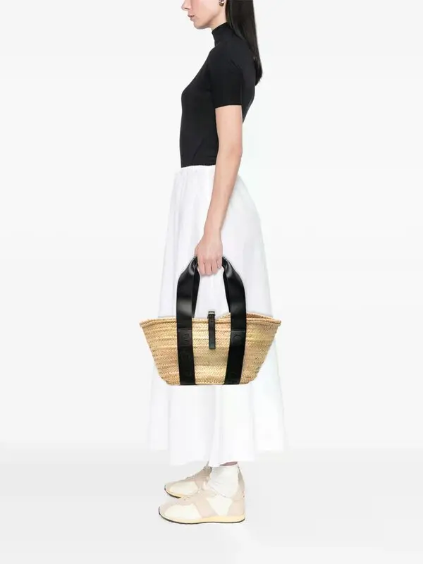 Chloé 2023 Medium Raffia And Smooth Calfskin Sense Basket Tote Bag