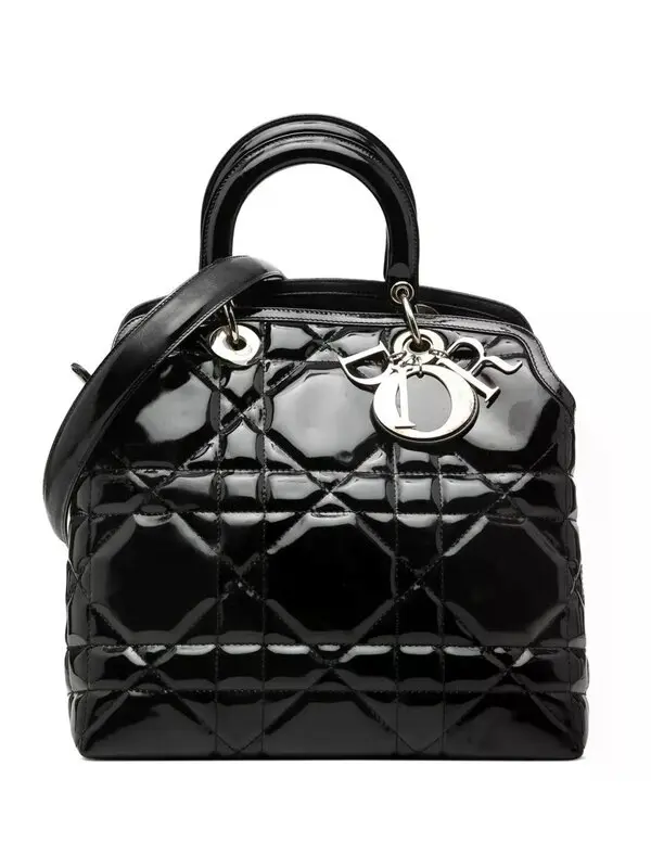 Dior 2010 Medium Patent Cannage Polochon Granville Satchel - Black