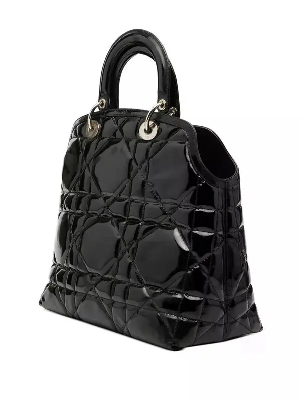 Dior 2010 Medium Patent Cannage Polochon Granville Satchel - Black