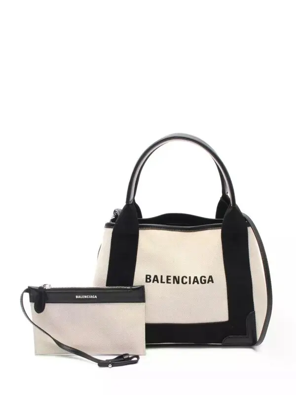 Balenciaga Canvas Navy Cabas Satchel - Neutrals