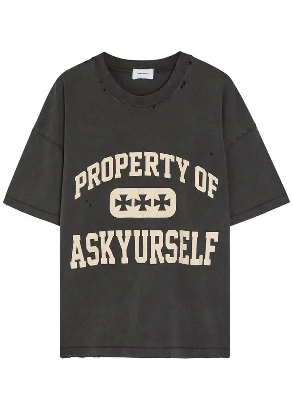 ASKYURSELF Logo-print Distressed Cotton T-shirt